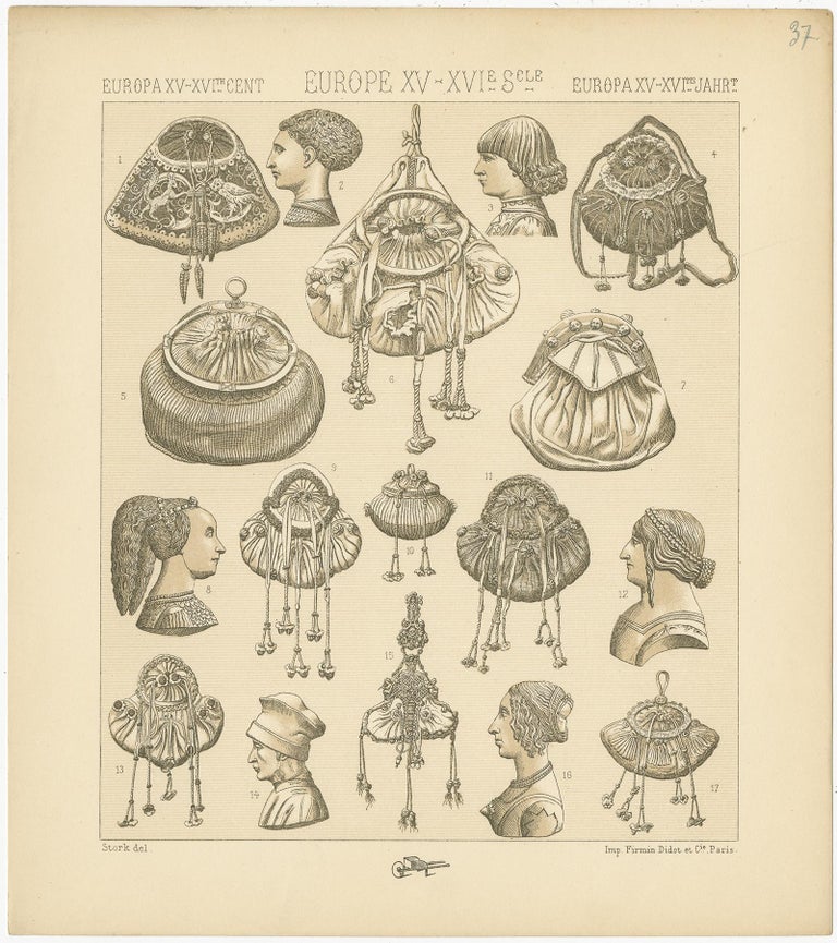 Pl 37 Antique Print of European 15th-16th Century Decorative Objects by ...