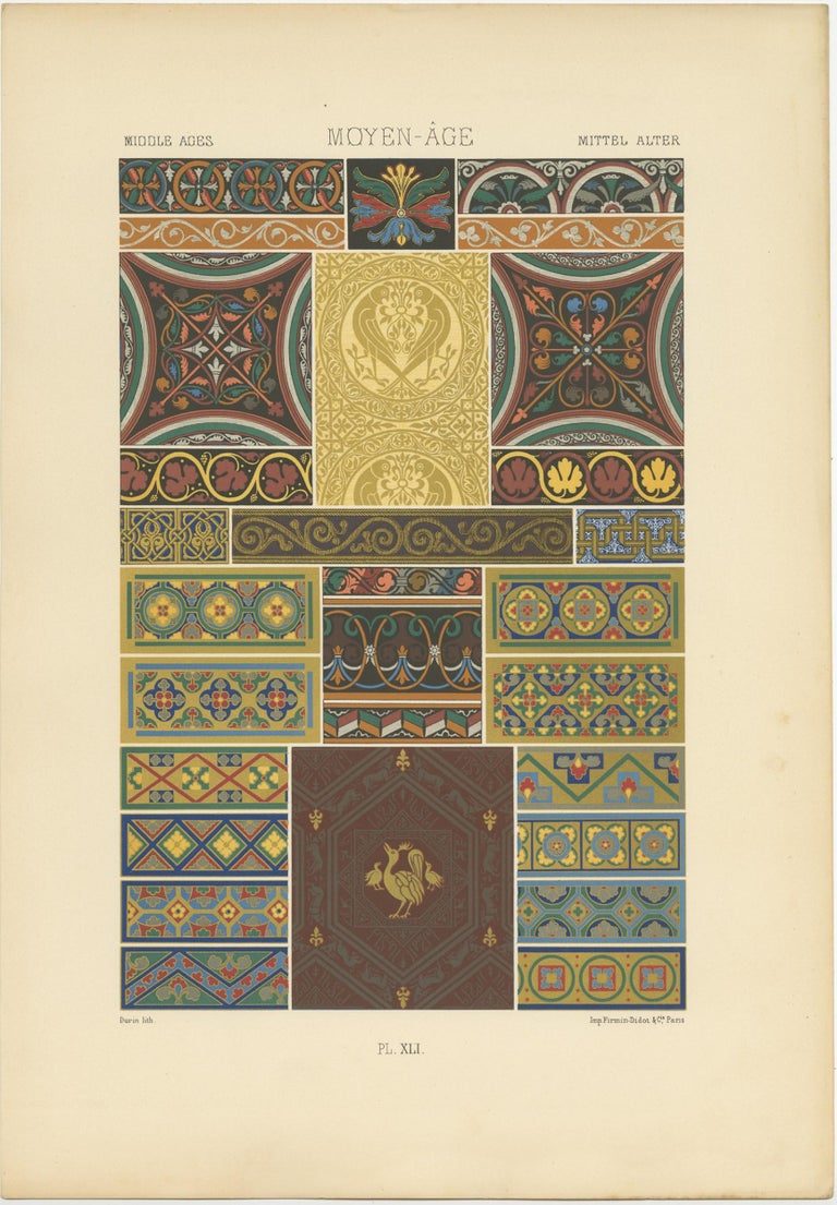 Pl. 41 Antique Print of Middle Ages Ornaments by Racinet (c.1890) For ...