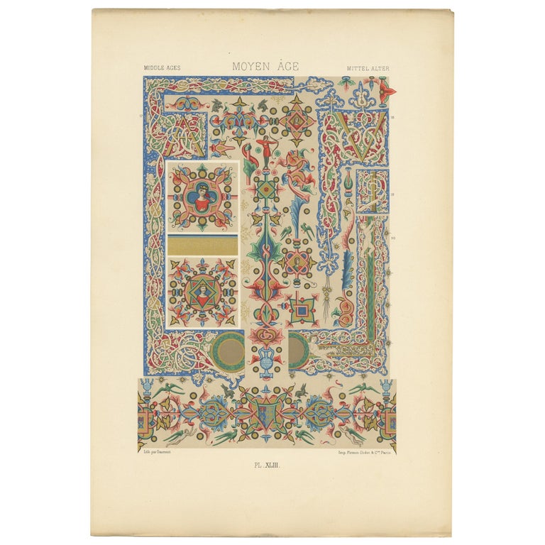 Pl. 43 Antique Print of Middle Ages Ornaments by Racinet, 'circa 1890 ...