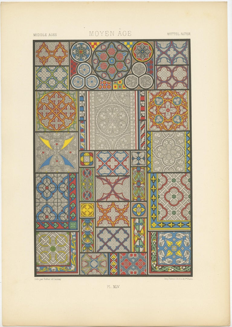 Pl. 45 Antique Print of Middle Ages Ornaments by Racinet, circa 1890 ...