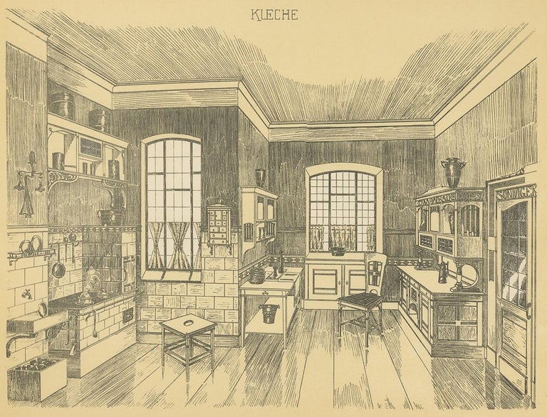 Pl. 46 Antique Print of a Kitchen by Kramer, circa 1910 For Sale at 1stDibs