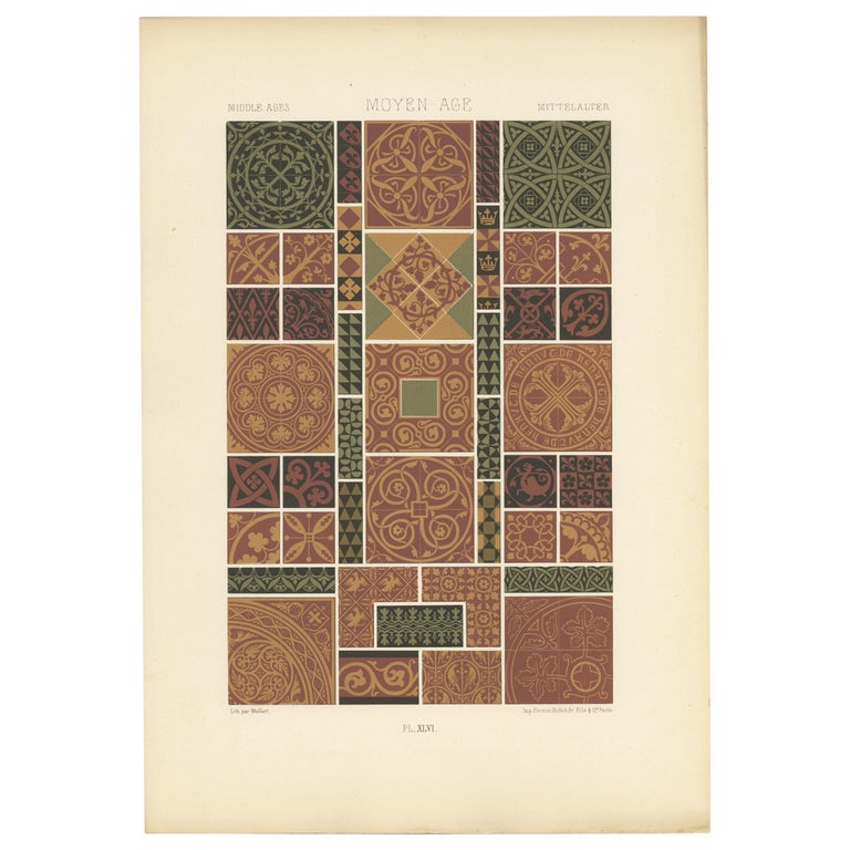 Pl. 46 Antique Print of Middle Ages Ornaments by Racinet, circa 1890 ...