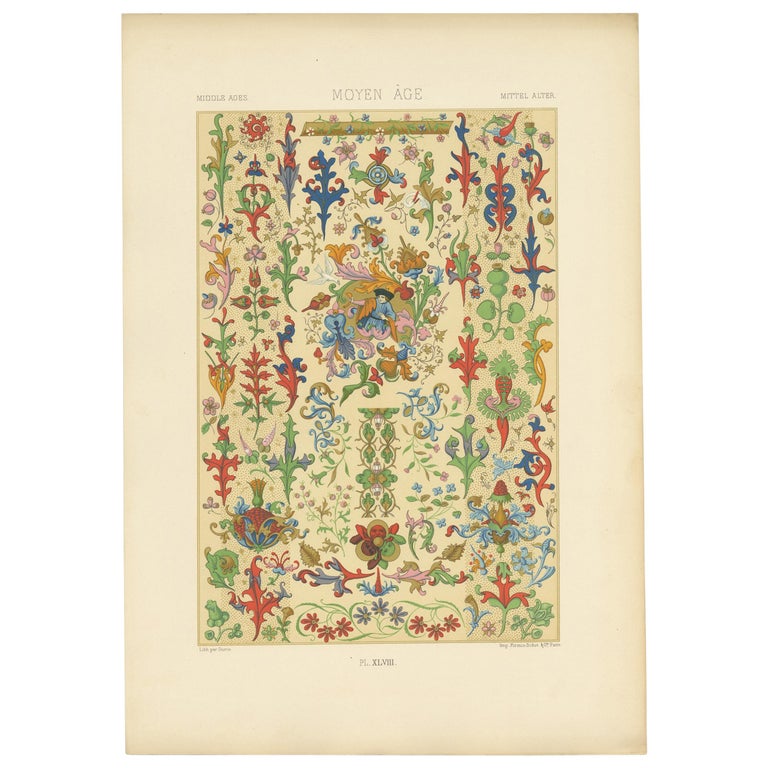 Pl. 48 Antique Print of Middle Ages Ornaments by Racinet, circa 1890 at ...