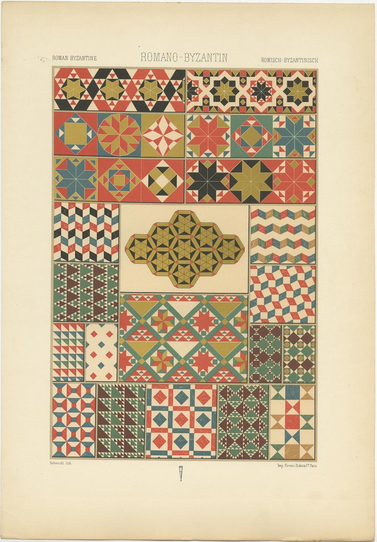 Pl. 54 Antique Print of Roman Byzantine Mosaic Patterns by Racinet ...