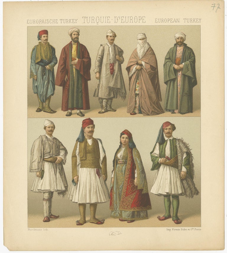 Pl. 77 Antique Print of European Turkish Costumes by Racinet, 'circa ...