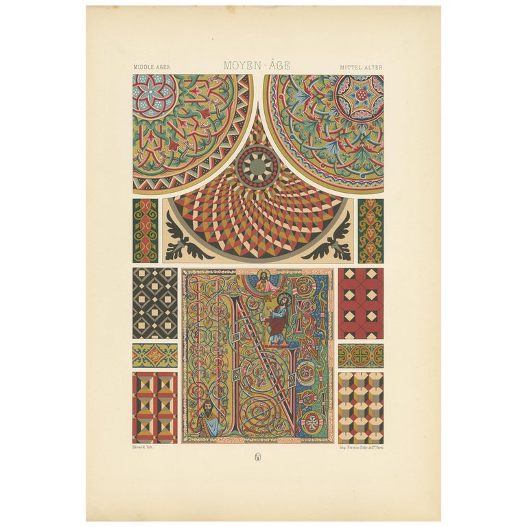 Pl.50 Antique Print of Middle Ages Mosaic and Glass Paintings by ...