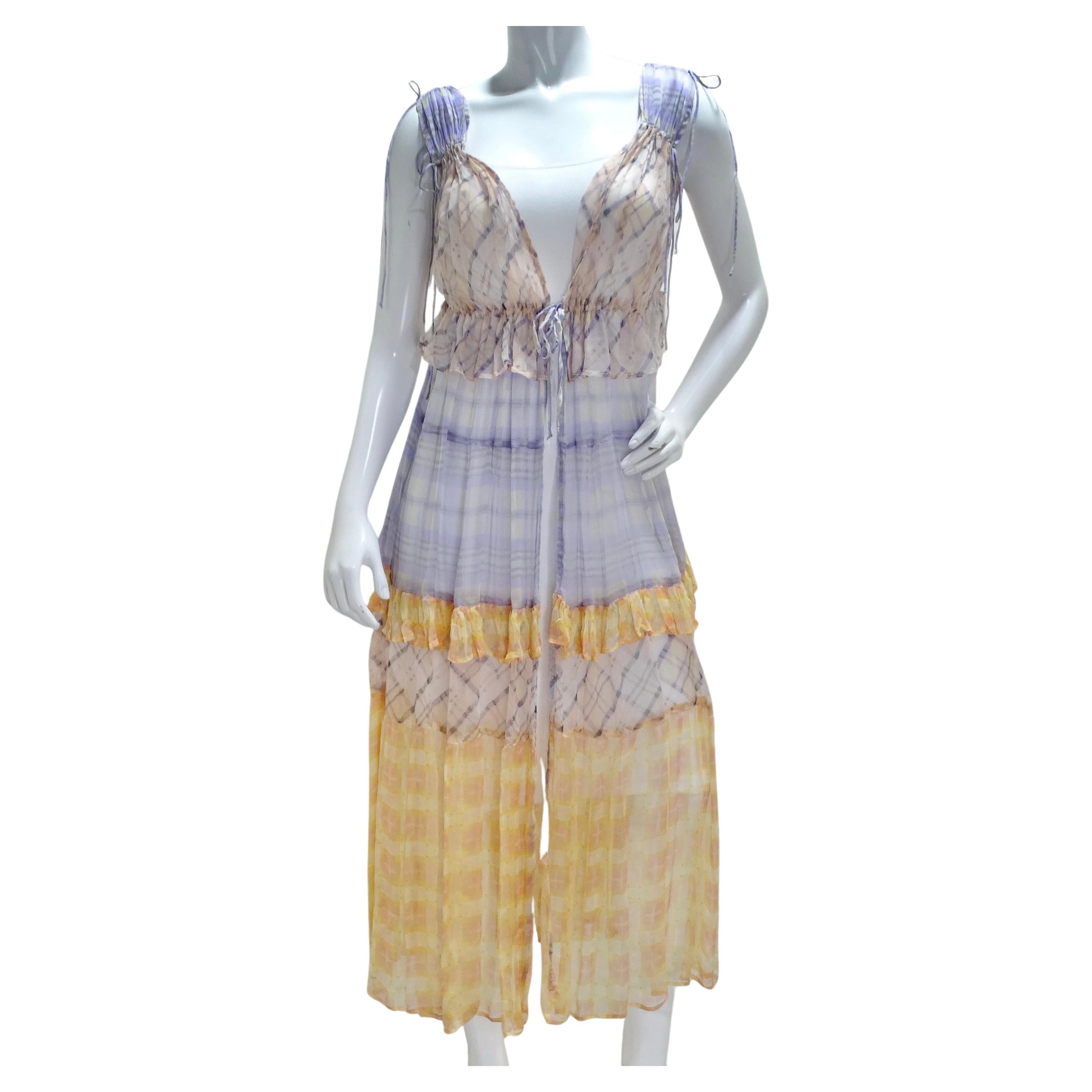 Plaid Ruffle Chiffon Slip Dress For Sale at 1stDibs