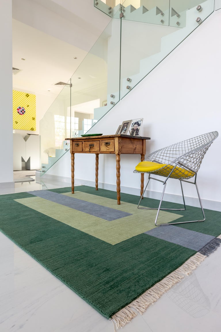 Rug Plain Green - Geometric Green Beige Grey Flat Weave Wool by Carpets ...