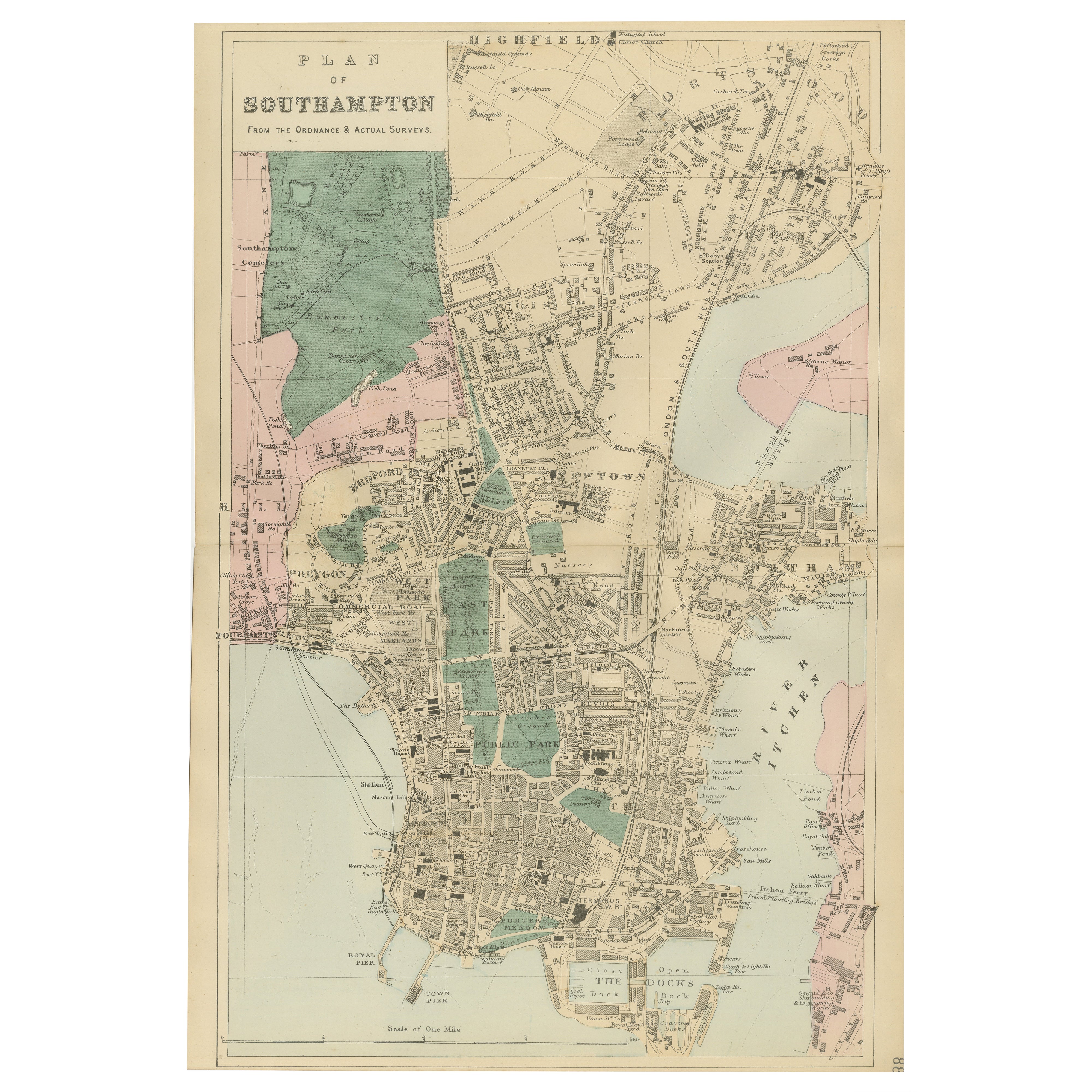 Plan of Southampton – Antique Town Map, George W. Bacon, Ordnance Atlas ...