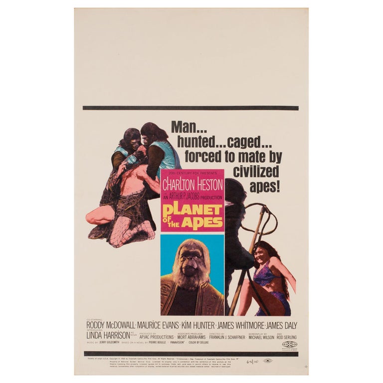 'Planet of the Apes' 1968 US Window Card Film Poster For Sale at 1stDibs
