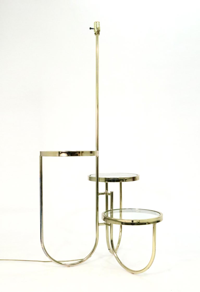 Plant Stand Floor Lamp in Gold Chrome For Sale at 1stDibs