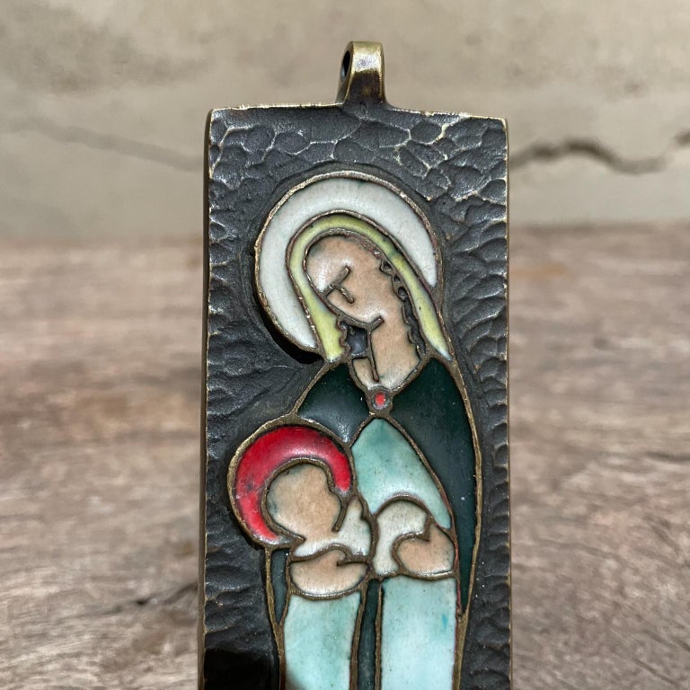 Bronze Plaque Sculpture Mother Mary and Child Pretty Color Detail Wall ...