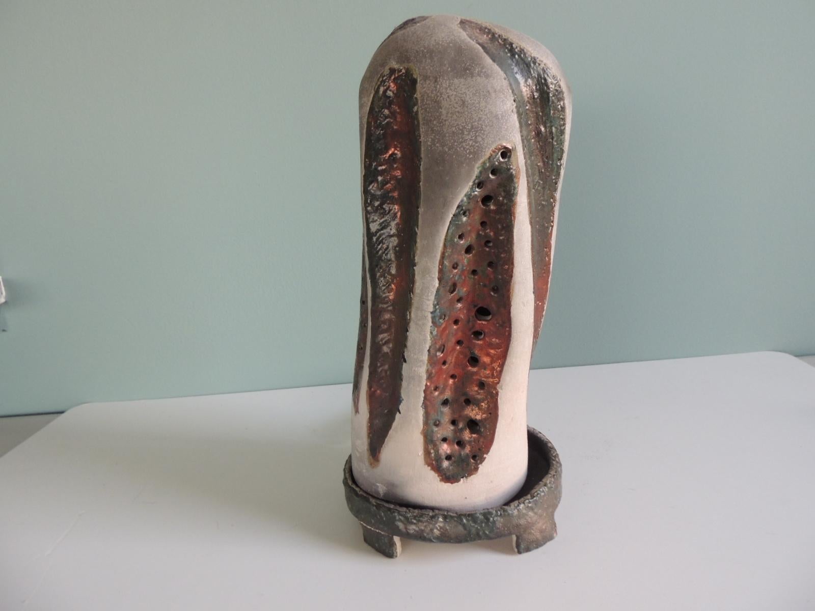 Plaster and Copper Paint Artistic Table Lamp Signed by Artisan For Sale ...