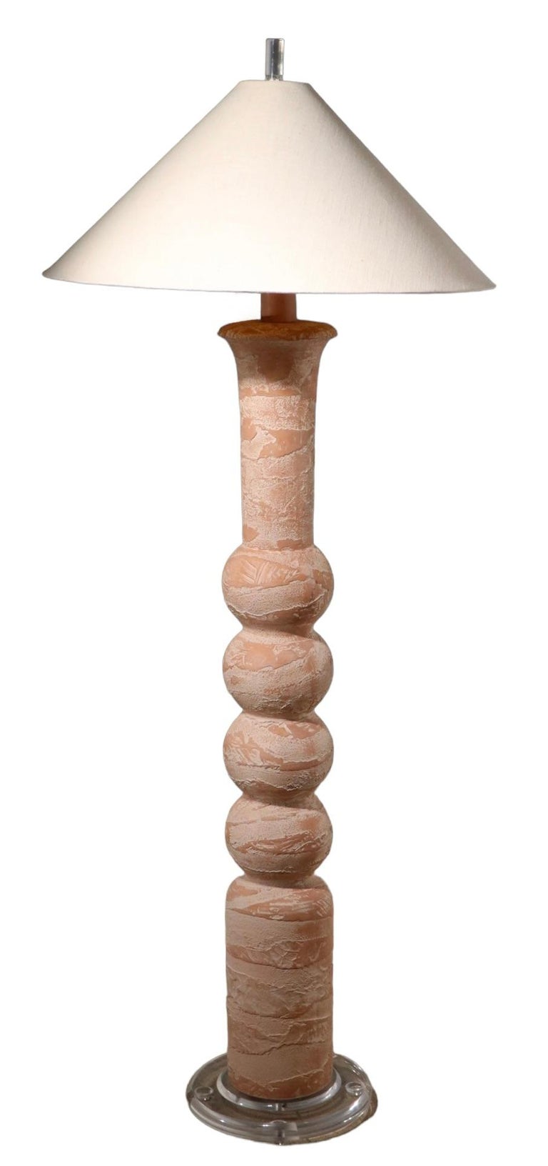 Plaster Floor Lamp with Lucite Base and Original Shade For Sale at 1stDibs