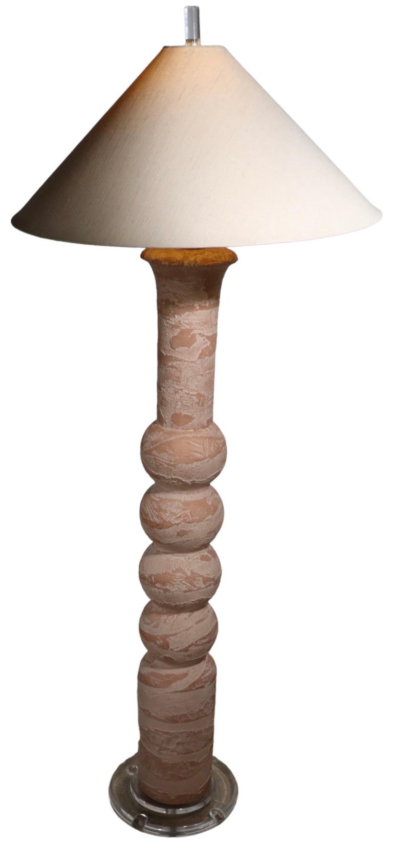 Plaster Floor Lamp with Lucite Base and Original Shade For Sale at 1stDibs