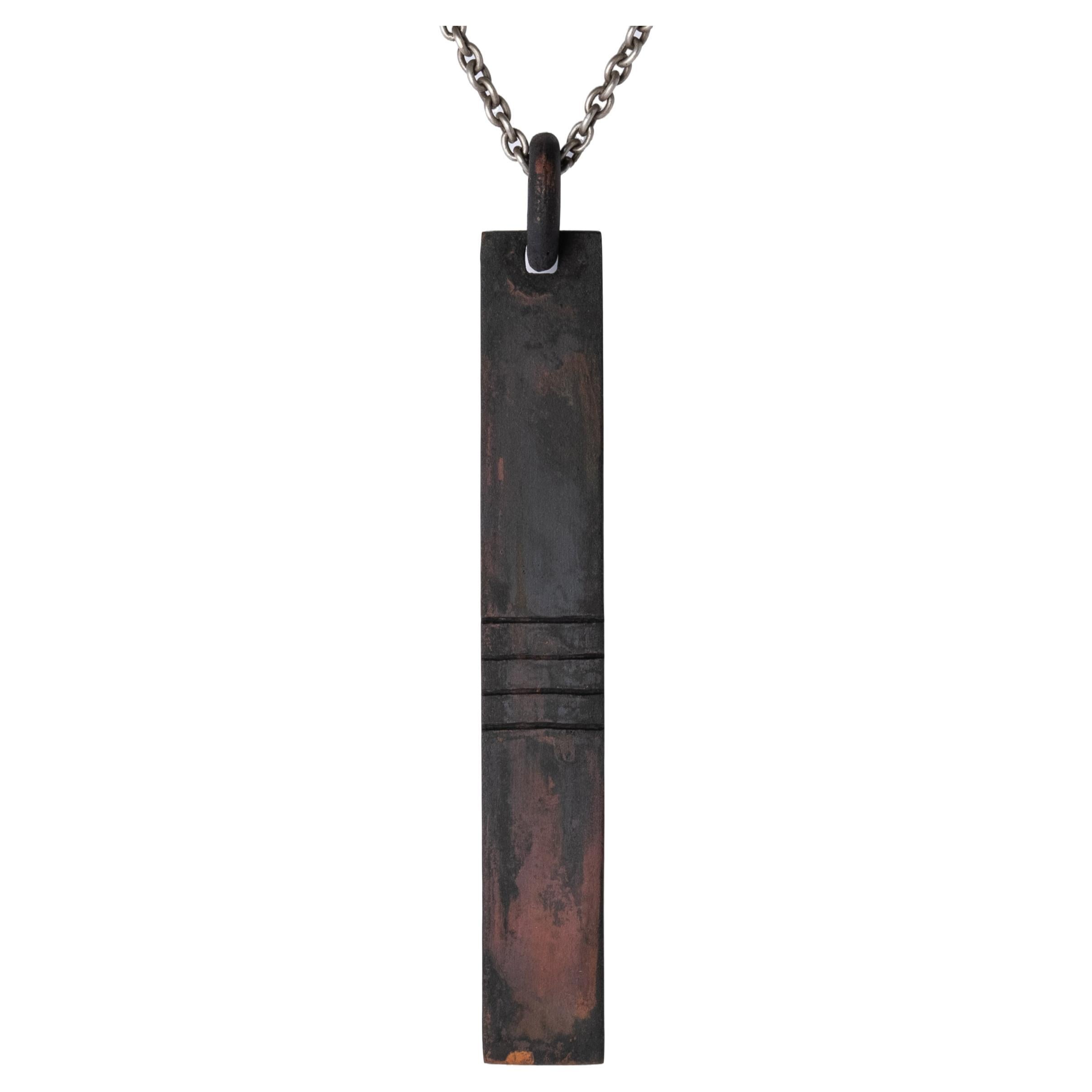 Plate Necklace (Acid Etch, 4-lines, DR+DA) For Sale at 1stDibs