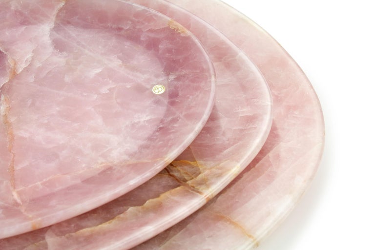 Plate Platter Serveware Solid Rose Quartz Marble Hand-carved ...