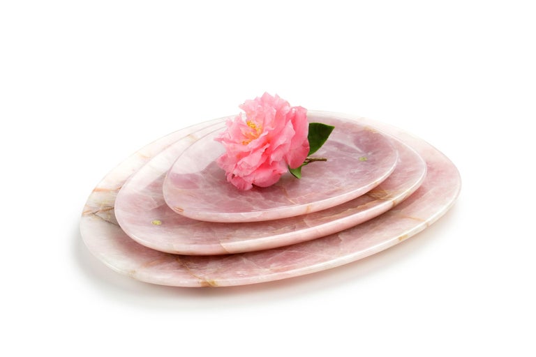 Plate Platter Serveware Solid Rose Quartz Marble Hand-carved ...