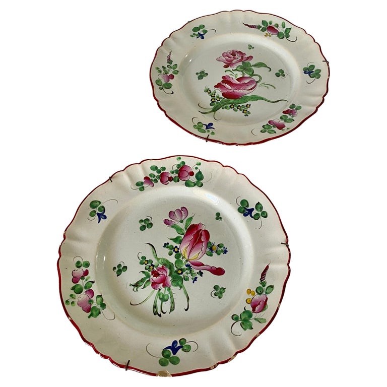 Plates in French Faïence, Red and Green Color, 19th Century ...