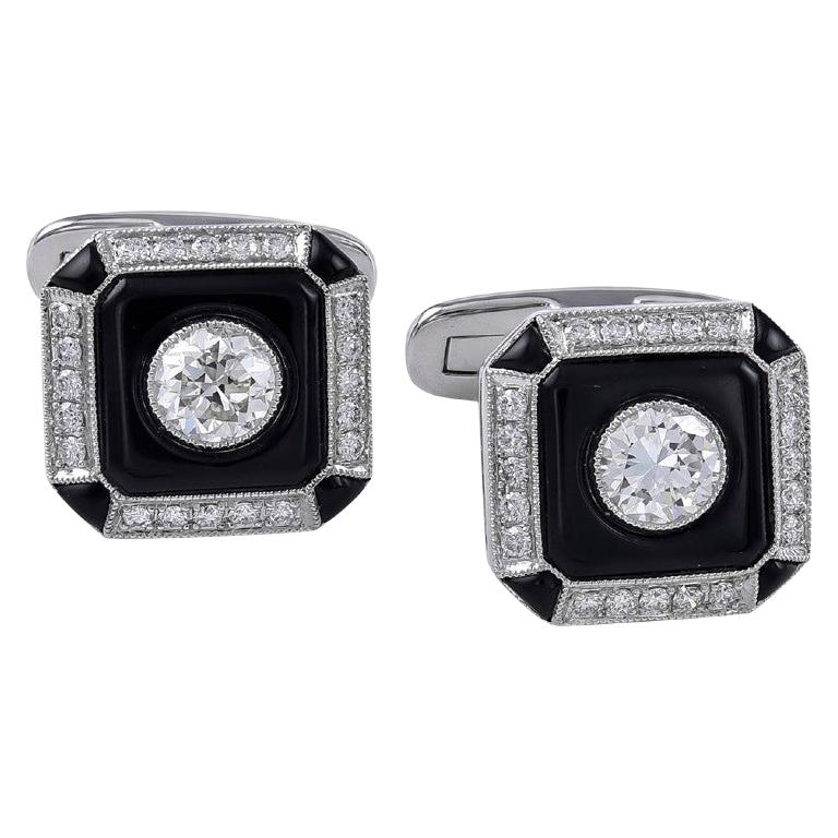Platinum 1.88 Carat All Diamond Set Cufflinks at 1stDibs