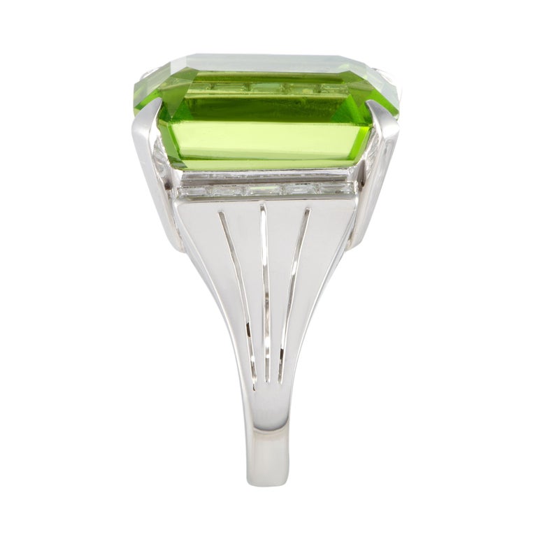 Platinum 10 Diamonds and Rectangle Peridot Ring at 1stDibs