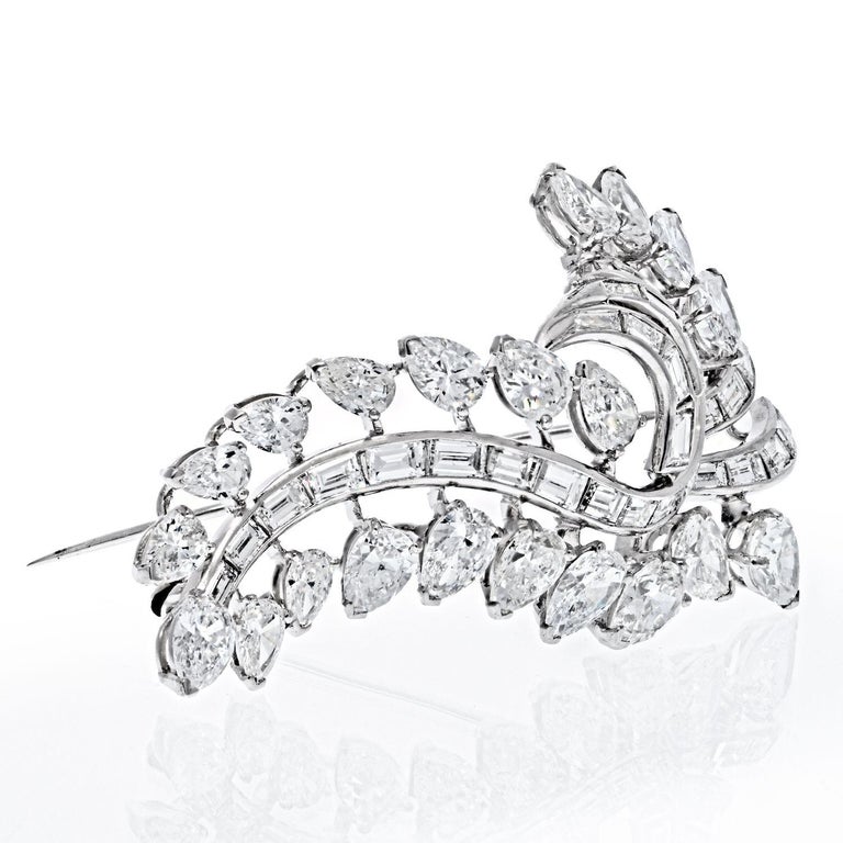 Platinum 14 Carats Pear Shaped and Baguette Cut Diamond Brooch For Sale ...