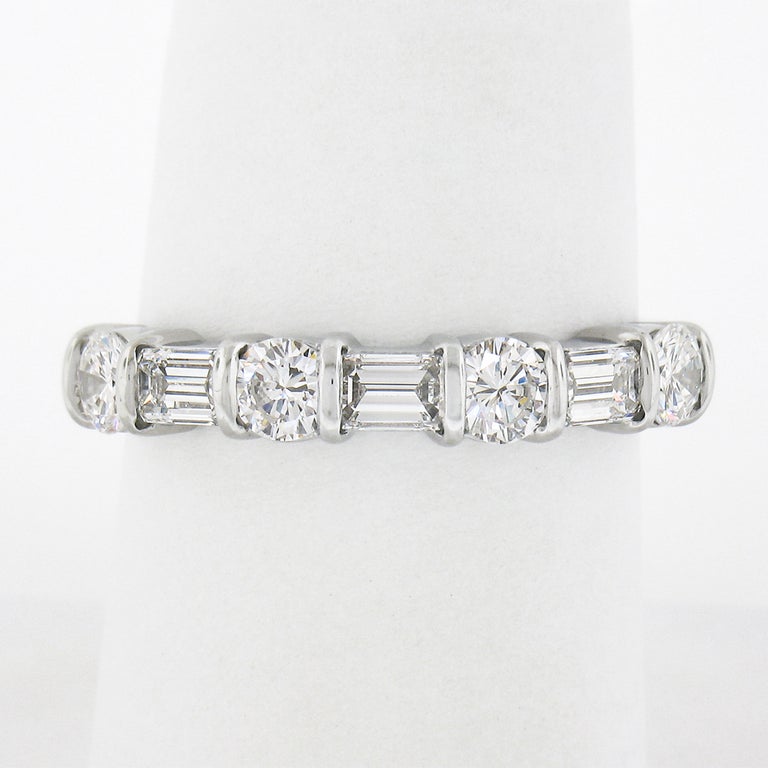 Platinum 1.4ct Alternating Bar Set Round and Emerald Cut Diamond ...