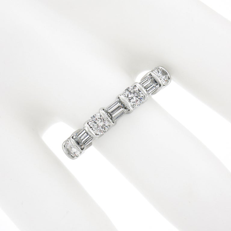 Platinum 1.4ct Alternating Bar Set Round and Emerald Cut Diamond ...