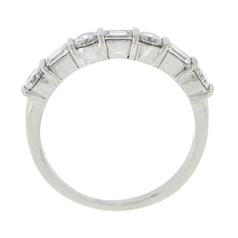 Platinum 1.4ct Alternating Bar Set Round and Emerald Cut Diamond ...