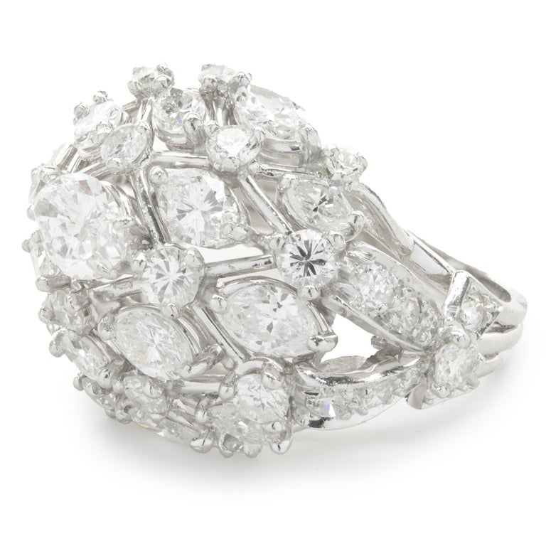 Platinum and 18 Karat White Gold Multi Shape Diamond Dome Ring For Sale ...