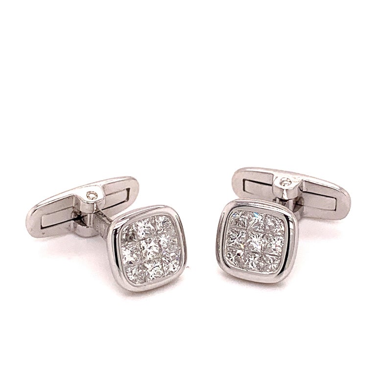 Platinum 1.88 Carat All Diamond Set Cufflinks at 1stDibs