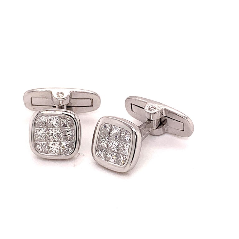 Platinum 1.88 Carat All Diamond Set Cufflinks at 1stDibs