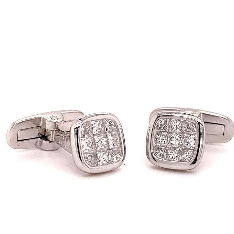 Platinum 1.88 Carat All Diamond Set Cufflinks at 1stDibs