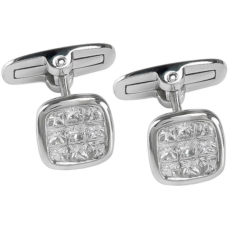 Platinum 1.88 Carat All Diamond Set Cufflinks at 1stDibs