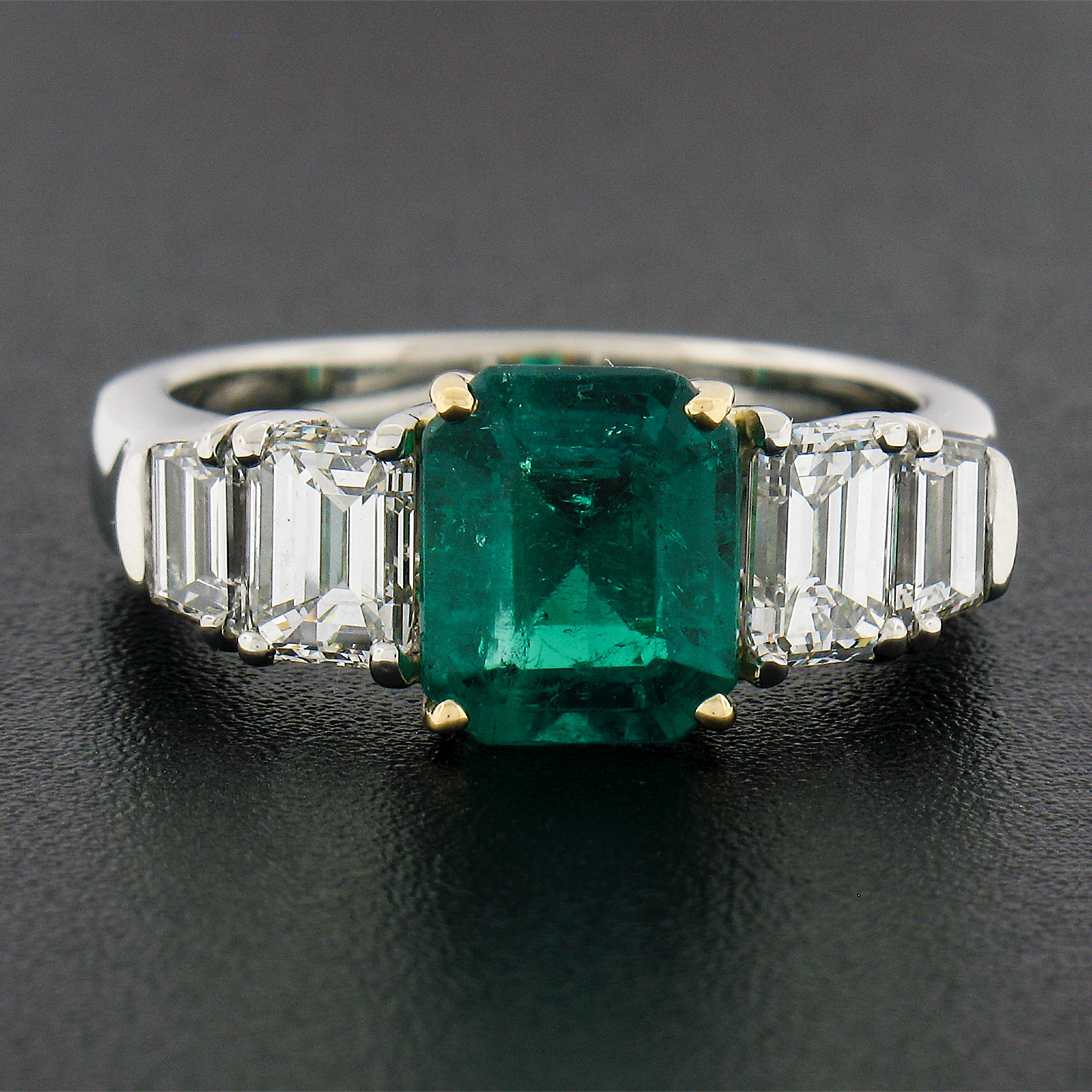 Platinum and 18k Gold GIA Colombian Emerald and Trapezoid Diamond ...