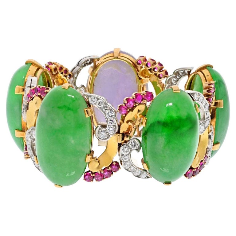 Platinum and 18K Yellow Gold Cabochon Oval Cut, Diamond and Ruby ...