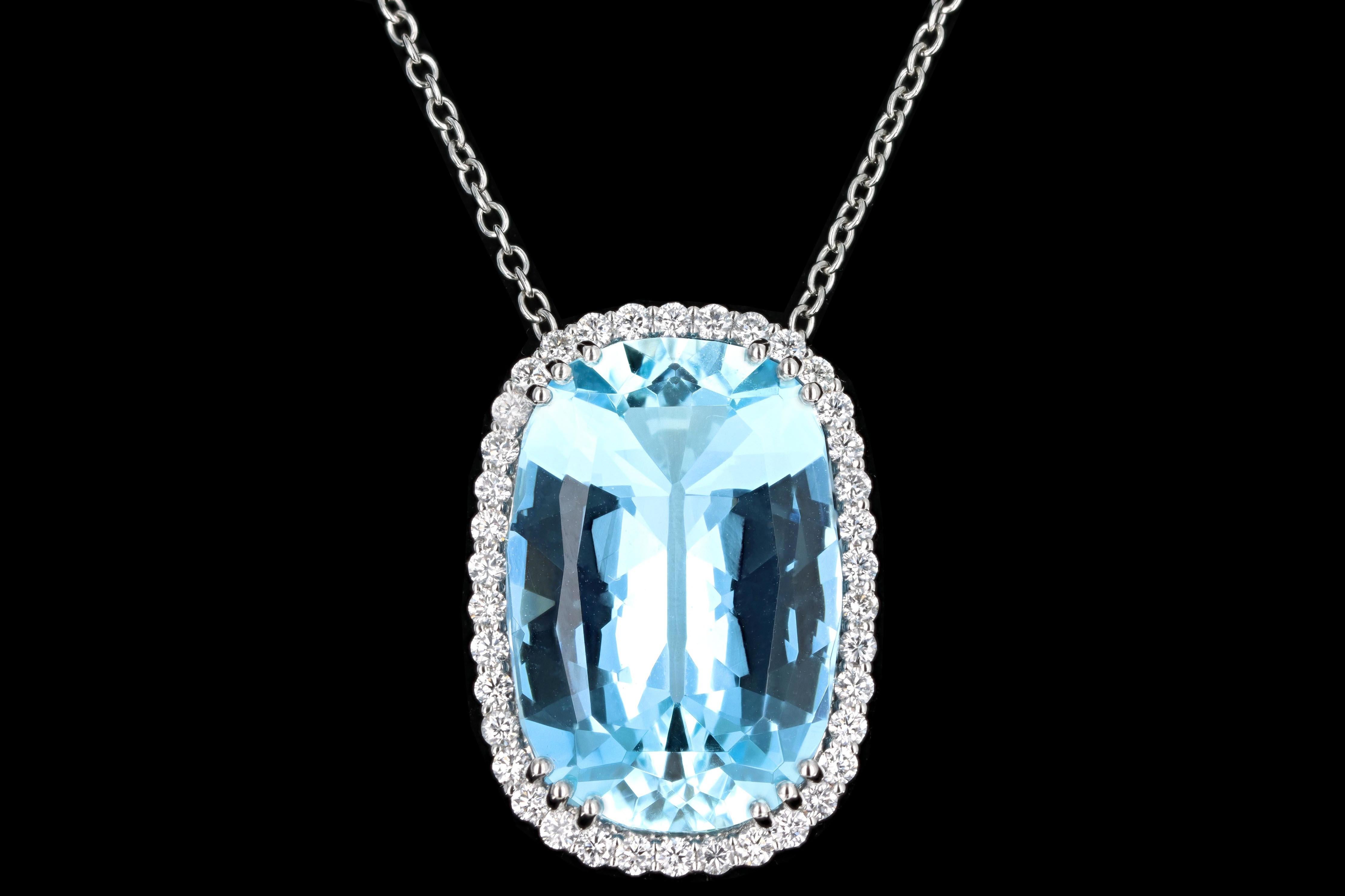 Platinum 21 Carat Santa Maria Blue Aquamarine and Diamond Halo Pendant ...