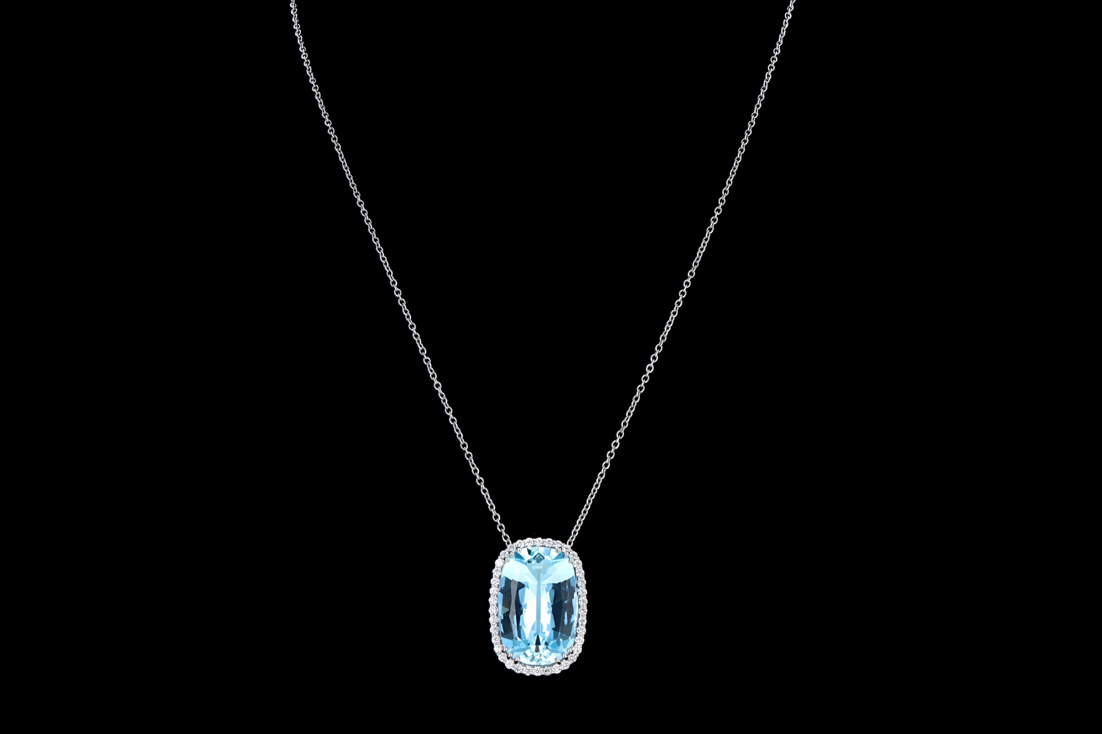 Platinum 21 Carat Santa Maria Blue Aquamarine and Diamond Halo Pendant ...