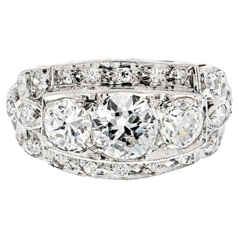 Platinum 2.50cttw Deco Diamond Three Stone Right Hand Ring For Sale at ...