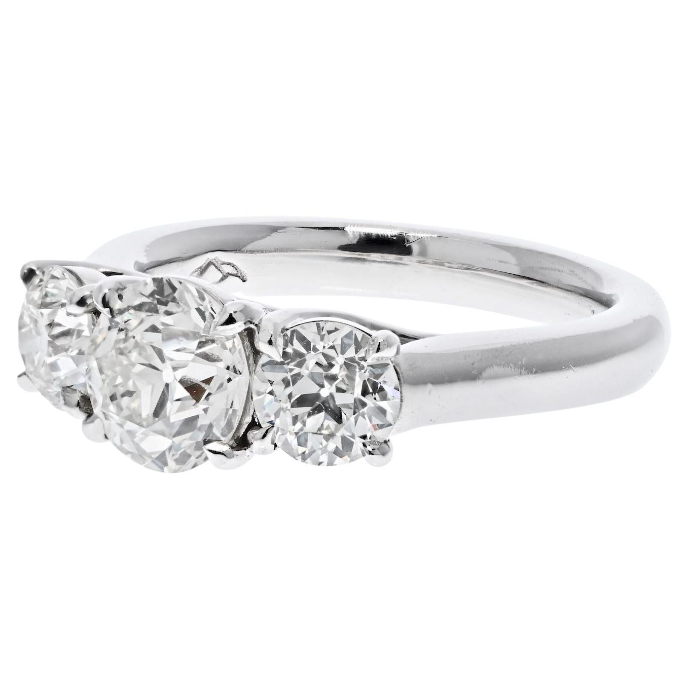 Platinum 3.44 Carat D/VVS2 Three Stone Emerald Cut Diamond Engagement ...