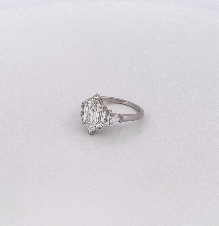 Platinum 2.87 Modified Hexagon Step Cut Diamond 5-Stone Ring For Sale ...