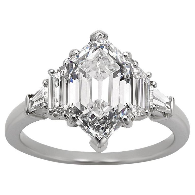 Platinum 2.87 Modified Hexagon Step Cut Diamond 5-Stone Ring For Sale ...