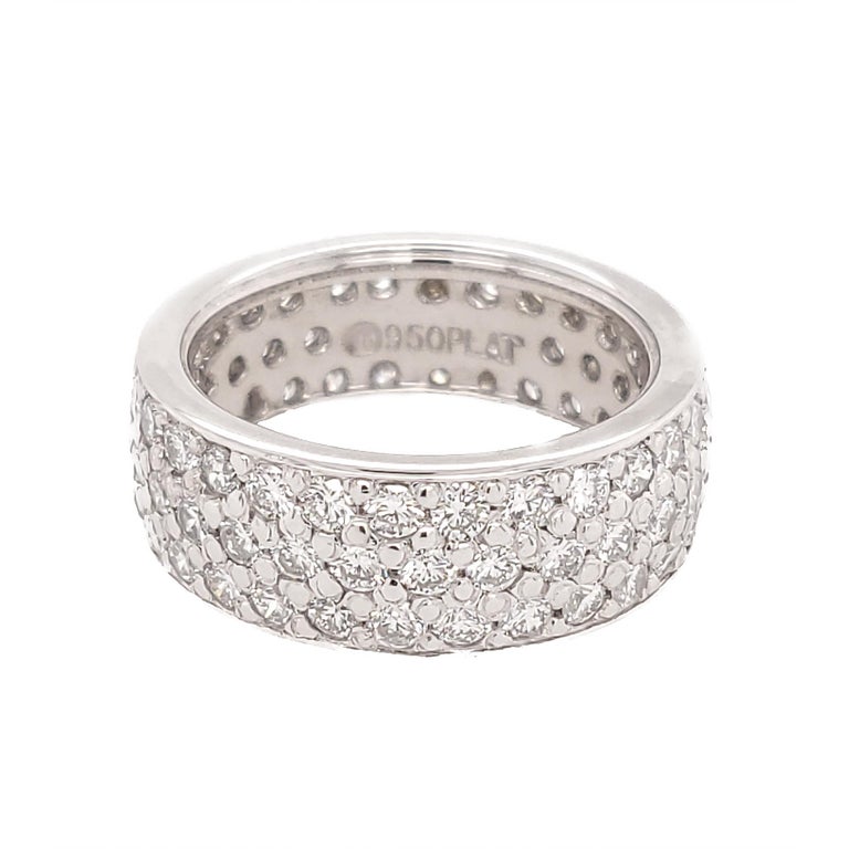 Platinum 3 row Diamond Eternity Band For Sale at 1stDibs