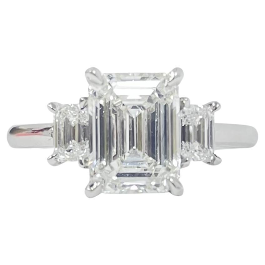 Platinum 3 Stone Emerald Cut GIA Certified Engagement Ring For Sale at ...