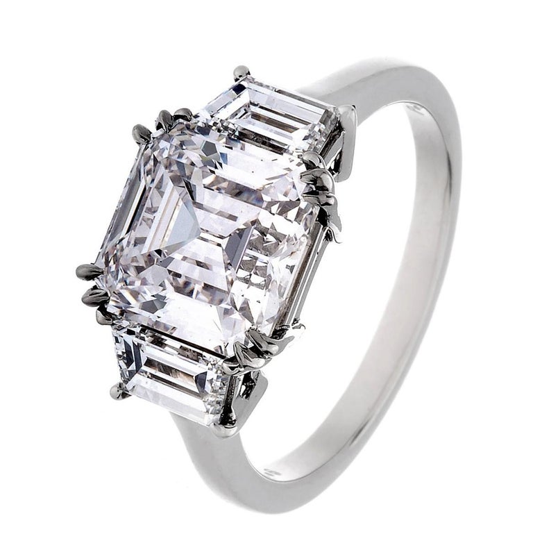Platinum 3.01 Carat Assher Cut Diamond 3-Stone Ring, GIA, F Color, VVS1 ...