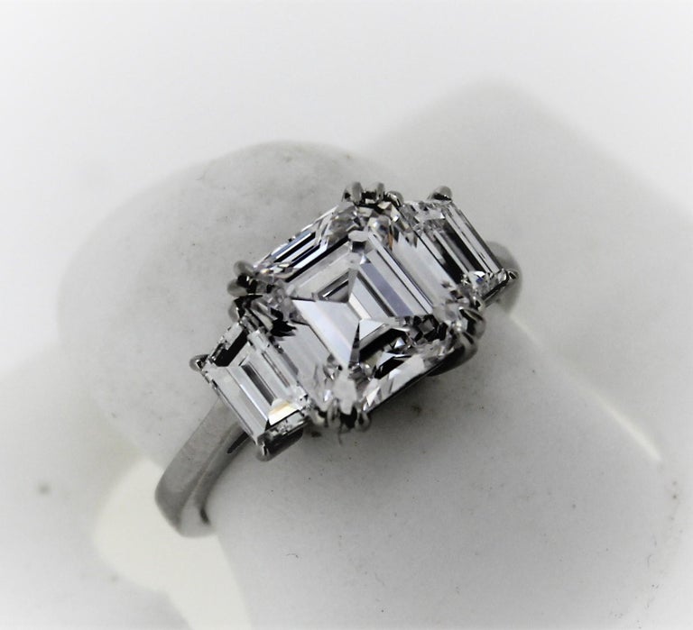 Platinum 3.01 Carat Assher Cut Diamond 3-Stone Ring, GIA, F Color, VVS1 ...