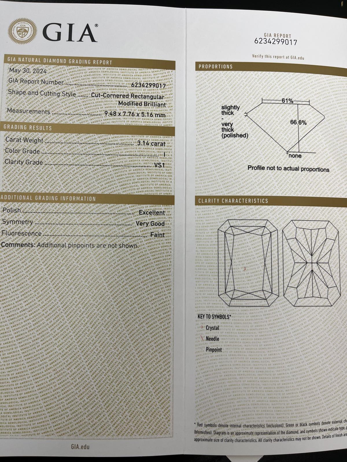 Platinum 3.14ct I/VS1 Modified Brilliant Diamond Ring and 1.60ct ...