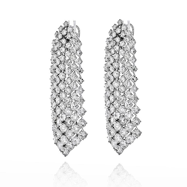 Platinum 35 Carats Cascading Round Diamond Waterfall Earrings For Sale ...