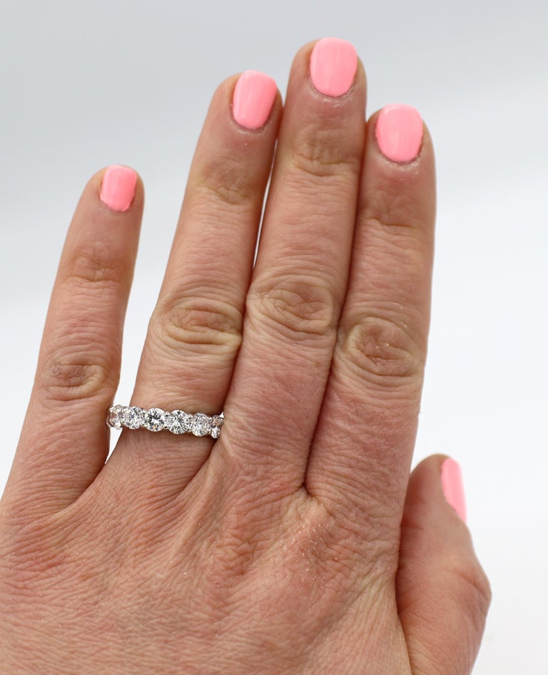 Platinum 4.88 Carat Round Diamond Eternity Band Ring For Sale at 1stDibs