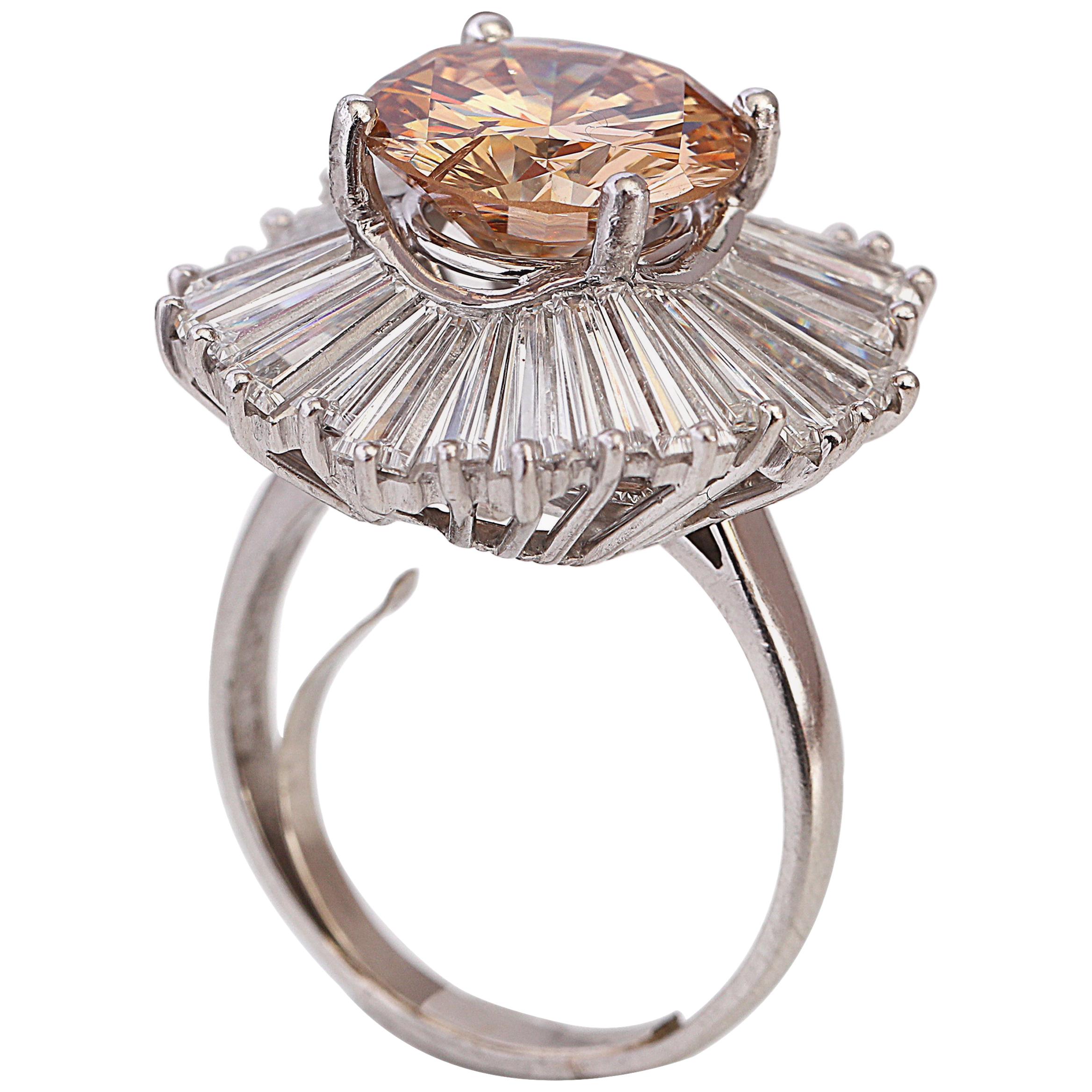 Platinum 5.49 Carat Round Cut Diamond Convertible Ring at 1stDibs